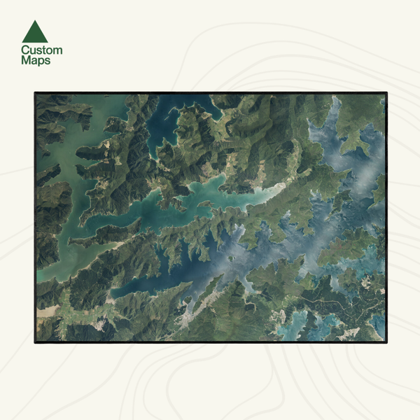 Queen Charlotte Track Aerial Map – Marlborough Sounds Wall Art | Custom ...