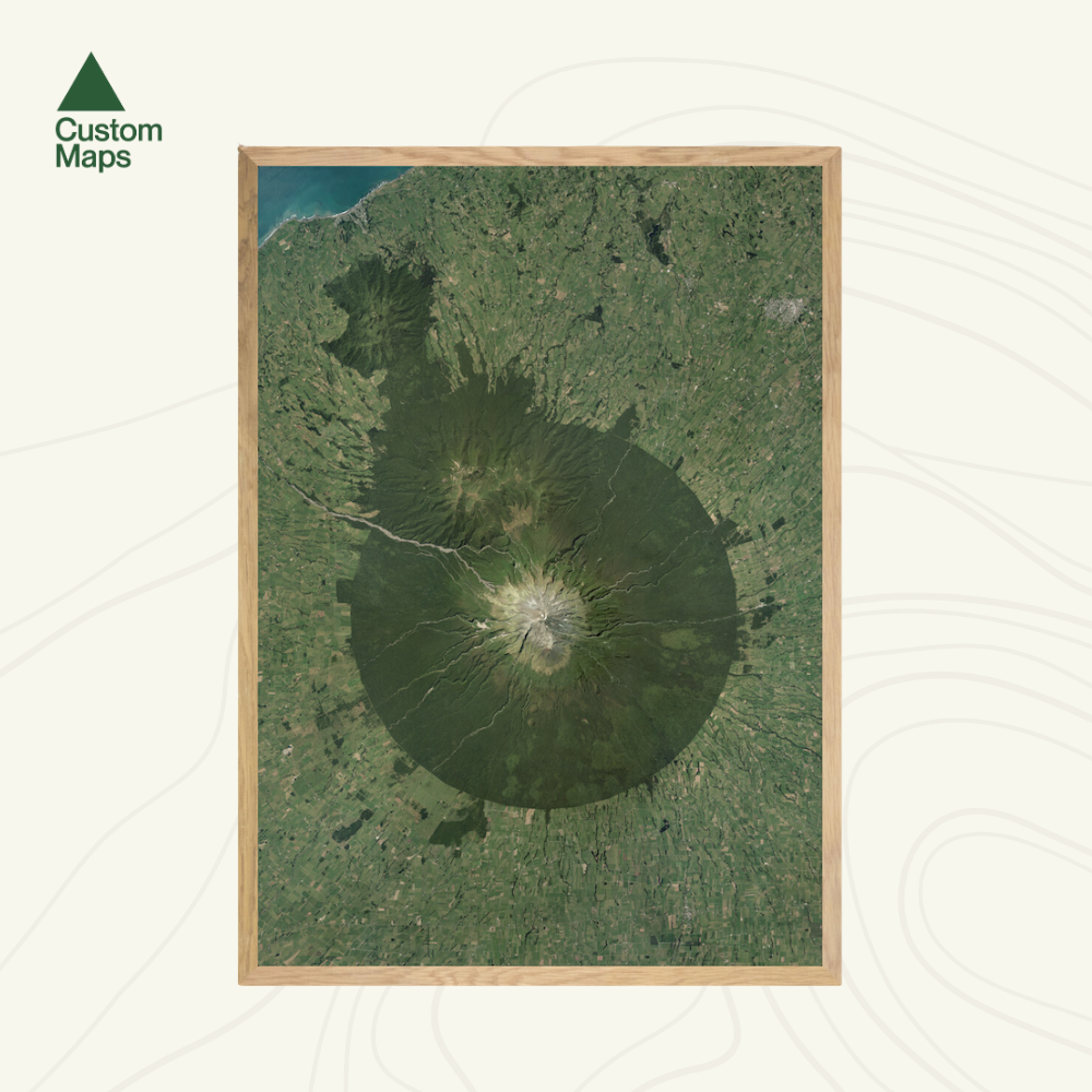 Mount Taranaki Aerial Photo Map Print – Custom Wall Art – Custom Maps